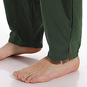 AITFINEISM Mens Cotton Linen Pants Elastic Drawstring Waist Lightweight Summer Beach Pants (32-34, Dark Green)