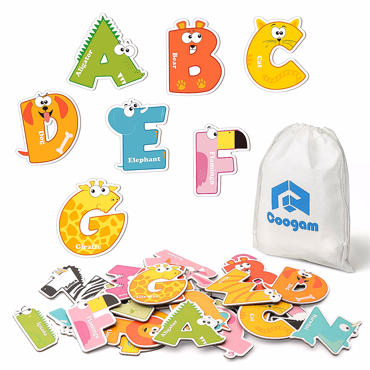 Coogam Magnetic Letters 26Pcs Jumbo ABC Alphabet Colorful Animal Shape Large Uppercase Fridge Magnets Educational Toy Set Learning Spelling Games for Kids 3 4 5 Years Old