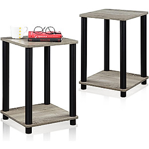 FURINNO Stylish End Table, French Oak Grey/Black,2-Pack (2-99800GYW)