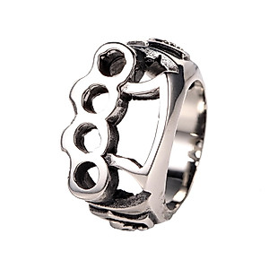 Silver Biker Ring 316L Stainless Steel Boxing Gloves Hand Buckle Soft Gothic Sz 7-13