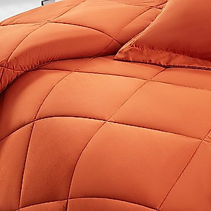 Gotroolhome Twin Size Comforter Sets, 5 Pieces Cozy Bed in a Bag Twin, Burnt Orange Bed Set with Comforter, Pillow Sham, Pillowcase, Flat Sheet, Fitted Sheet