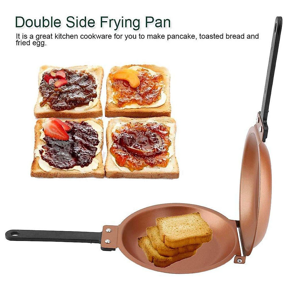 ZJchao Frying Pan, Double Side Frying Pan Non-Stick Flip Folding Frying Pan (Golden)