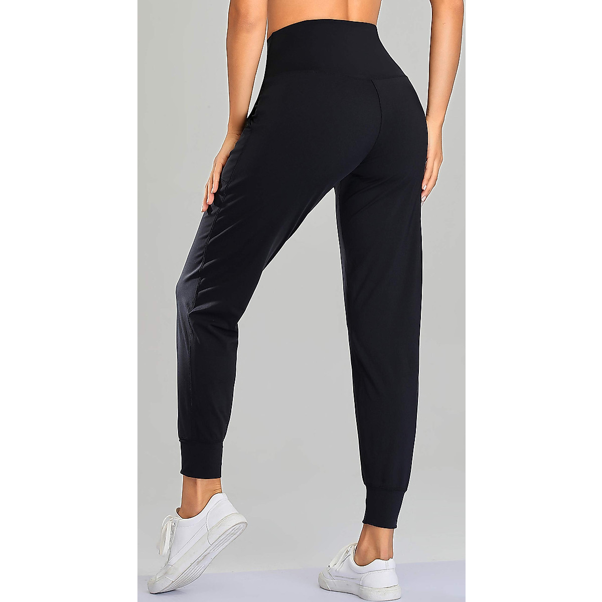 Oalka Women's Joggers High Waist Yoga Pockets Sweatpants Sport Workout Pants Black XL
