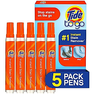 Tide Stain Remover for Clothes, Tide To Go Pen, Instant Stain & Spot Remover for Clothes, Travel & Pocket Size, 5 Count (Pack of 1)