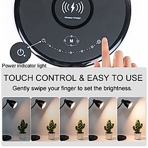Libreath Desk Lamp with USB Charging Port Table Lamp Wireless Charger Dimmable Dorm Lamp 5 Colors 7 Brightness Levels Touch Bedside Table Lamps Gooseneck Reading Light for Home Office