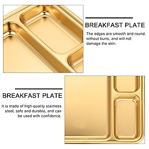 Hemoton Divided Compartment Tray Stainless Steel Divided Plate 5 Compartments Metal Lunch Tray for Home Office School Work Golden