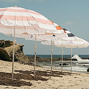 Business & Pleasure Co. Family Beach Umbrella - Premium & Lightweight 6' Beach Umbrella - UPF 50+ Blocks 98% UV - White Aluminum Pole - Sage Capri Stripe