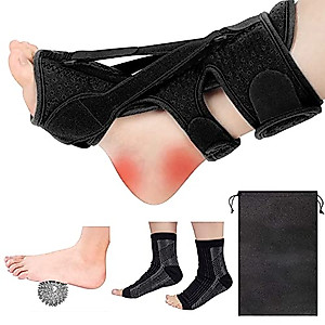 Longzhuo Plantar Fasciitis Night Splint, Plantar Fasciitis Relief, Adjustable Straps Foot Drop Brace Achilles Tendonitis Relief with Massage Ball+Plantar Fasciitis Socks for Women & Men (Black)