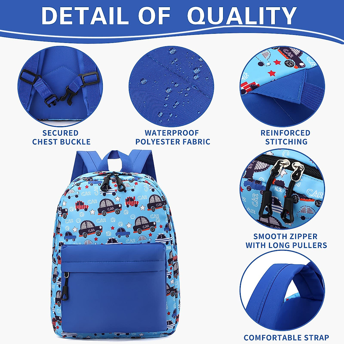 Little Kids Toddler Backpacks for Boys and Girls Preschool Backpack With Chest Strap (Dinosaur black blue)