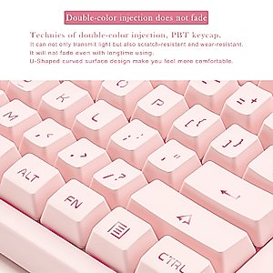 VINMEN Pink Gaming Keyboard with 7 Color LED Backlit Wired USB 104 Keys Keyboard Waterproof Fresh Style Computer Game Keyboard for PC Mac Laptop