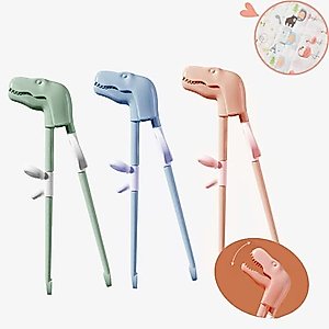 Dinosaur Training Chopsticks - Pairs Beginners Kids Chopsticks, Training Chopsticks for Kids, Reusable Chopsticks Learning Chopstick Helper, Pink, Green, Blue, Dishwasher Safe