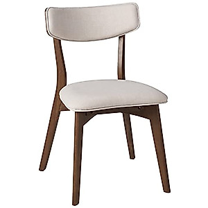 Christopher Knight Home Megann Mid-Century Wood Dining Set with Fabric Chairs, 5-Pcs Set, Natural Walnut / Light Beige