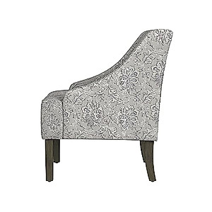 HomePop Home Decor | Upholstered Classic Swoop Arm Accent Chair | Accent Chairs for Living Room & Bedroom | Decorative Home Furniture, Gray Linen Artistic Floral Print