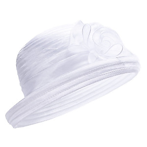 Pure Color 1920s Womens Summer Organza Bowler Sun Hat Derby Tea Party A267 (White)