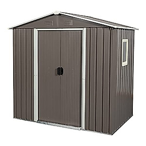 Outdoor Metal Storage Shed with Floor Frame,Metal Garden Shed with Sliding Door, Sun Protection, Waterproof, Tool Storage Shed, for Backyard, Patio, Lawn (Gray-6.23 x 4.3ft+Side Window)