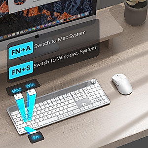 J JOYACCESS Wireless Keyboard and Mouse, Portable Wireless Keyboard,Ergonomic Keyboard Mouse Combo,Designed with Volume Knob and Numeric Keypad, Compatible with Most OS/PC/Window/Mac-Silver White