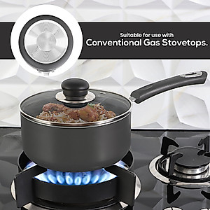 Utopia Kitchen Nonstick Saucepan Set - 1 Quart and 2 Quart Sauce Pan Set with Lid - Multipurpose Pots Set Use for Home Kitchen or Restaurant (Grey-Black)