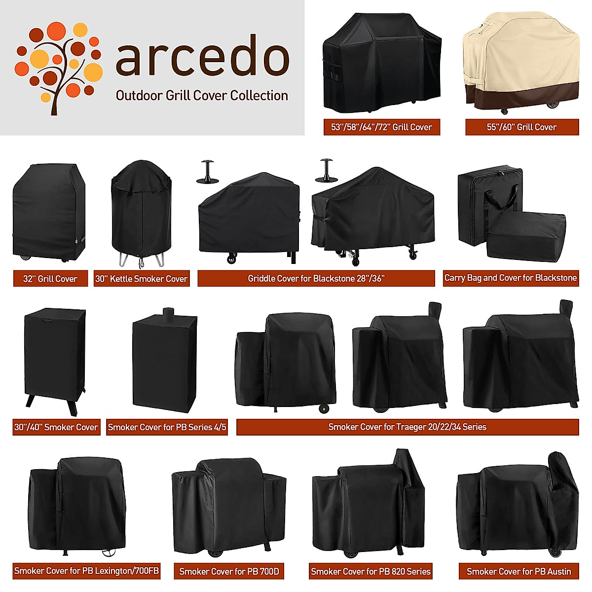 Arcedo Grill Cover 60 Inch, Heavy Duty Waterproof BBQ Cover, Fade Resistant Gas Grill Cover, Durable Outdoor Barbecue Cover Compatible for Weber, Char Broil, Nexgrill, Napoleon and More Grills