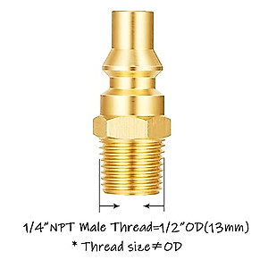 Uenede Solid Brass 1/4"NPT Male Threaded RV Propane Quick Connect + 1/4"NPT Female Threaded Hex Nipple Pipe Coupling Connector Kit