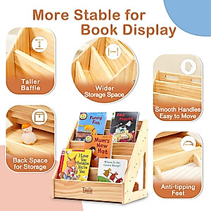 FUNLIO Montessori Bookshelf for Toddlers 1-5 Years, Front-Facing Kids Bookshelf with Handle & Anti-Tilting Device, Premium Pine Baby Bookshelf, Children's Bookcase for Nursery/Classroom, CPC Certified