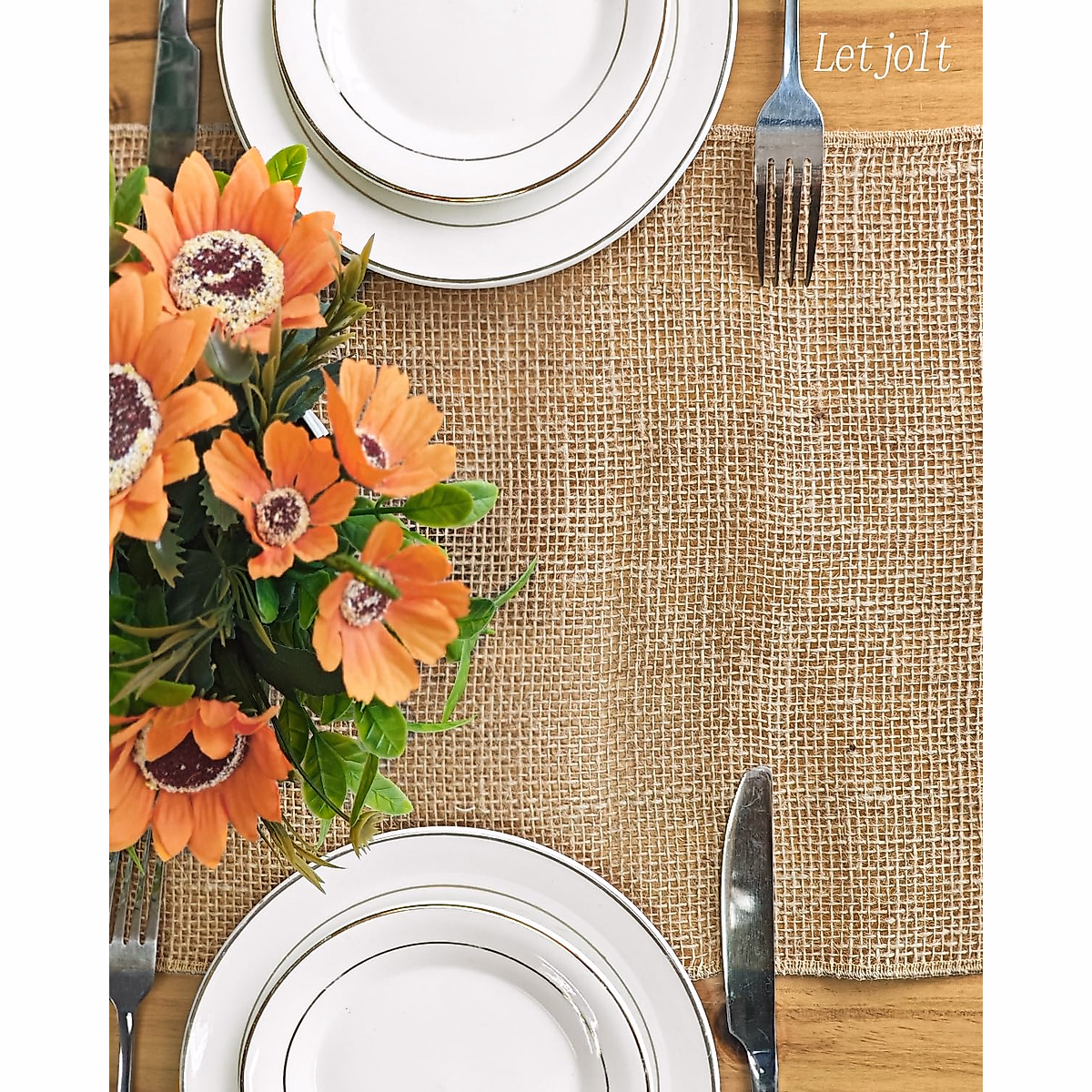 Letjolt Burlap Table Runner 72 Inches Farmhouse Thanksgiving Table Runner Jute Table Runner Christmas Table Decor Jute Woven Fabric