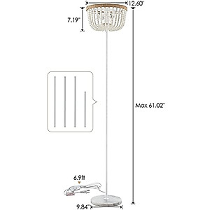 VILUXY Boho Floor Lamp with White Wood Beaded Shade for Bedroom, Living Room, Girl Room 3-Light