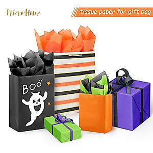 NICROHOME 24 Sheets Halloween Wrapping Paper in 4 Colors, 20 x 28Inch Dark Tissue Paper for Gift Bags, Box Wrapping, Wrapped Small Gifts, DIY Craft