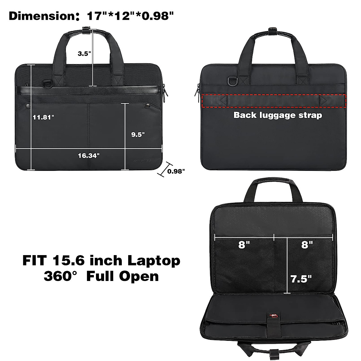 Z-MGKISS Laptop Bag, Computer Bag, Briefcase for Men, 15.6 Inch Laptop Bag Carrying Case, WaterproofTSA Messenger Shoulder Bag with Strap, Office College Laptop Bag for HP, Dell, Notebook, MacBook