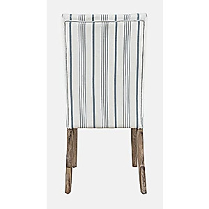 Jofran Eastern Tides Upholstered Parsons Dining Chair, Off-White with Blue Stripes