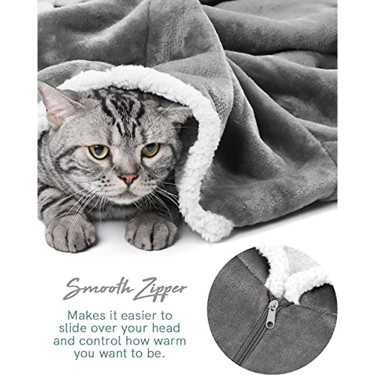 Somikia Upgraded Wearable Blanket Hoodie with Zipper,Oversized Giant Hooded Blanket with Pocket Sleeves Flannel Sherpa Soft Warm Cozy Fluffy Blanket for Teens Women Men Blue Long