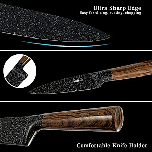 Knife Set,12-Piece Kitchen Knife Set, High Carbon Stainless Steel Knife Sets with Wooden Block, include 6 Steak Knives, Black