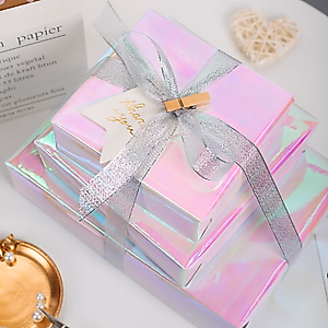 Metallic Iridescent Wrapping Paper - 17Inch x 33Feet - Girly Pink Iridescence Holographic Pattern Girls Fairy Gift Wrap Present Paper for Birthday Wedding Bridal Shower Valentine's Day Mother's Day