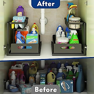 Webetop Under Sink Organizer Kitchen, 2 Pack Pull Out Cabinet Organizer 2 Tier Underneath Sink Organizers and Storage Shelves Slide Out Sink Shelf for Kitchen Bathroom Pantry Cabinet Home