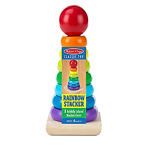 Melissa & Doug Rainbow Stacker Wooden Ring Educational Toy - Wooden Rainbow Stacking Rings Baby Toy, Stacker Toys For Infants And Toddlers