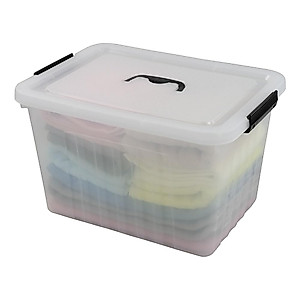 Easymanie 25 Quart Clear Latching Tote, Plastic Storage Bin with Black Handle, Pack of 4
