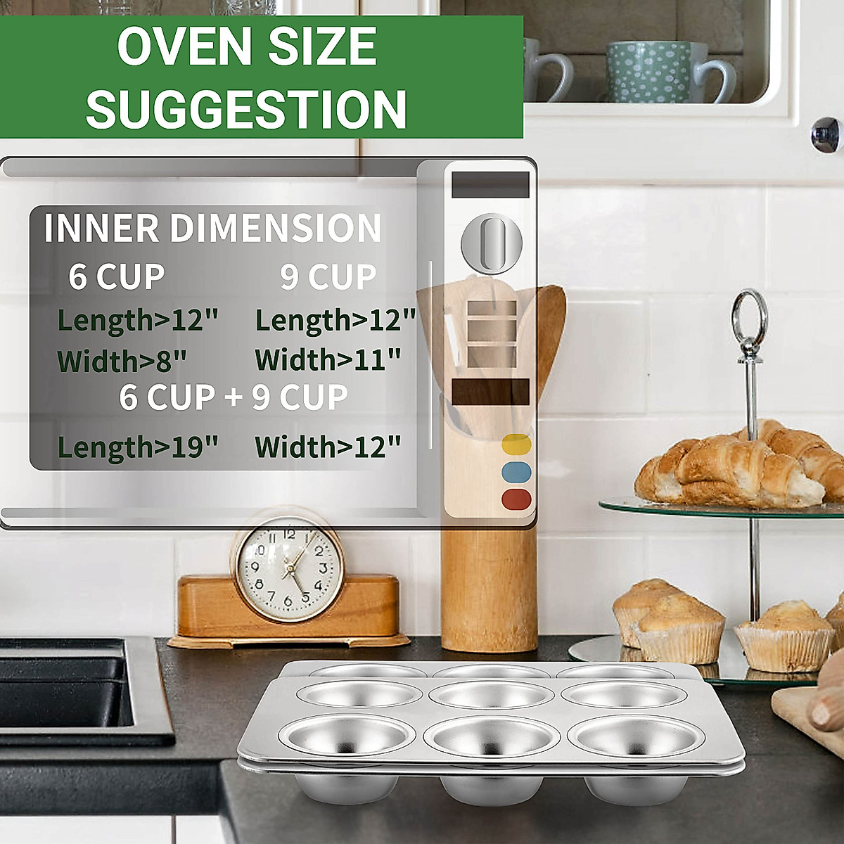 Herogo 2 Pack Stainless Steel Muffin Pan Tin for Baking, 6-Cup and 9-Cup Metal Nonstick Cupcake Molds Tray Set for Making Egg Muffin, Easy to Clean & Quick Release, Oven & Dishwasher Safe