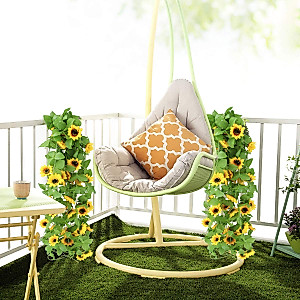 OUTLEE 4 Pack Artificial Sunflower Garland Faux Silk Sunflower Vines with 12 Flower Heads 8 ft Long for Home Garden Wedding Party Decor