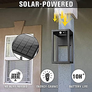 BRIMMEL Solar Sconce Lights Outdoor Motion Sensor Solar Wall Lights Outdoor Big Size 10hours Battery Life Solar Waterproof Wall Lantern for Wall Porch Front Door Garag, Solar Powered, Aluminum, Black