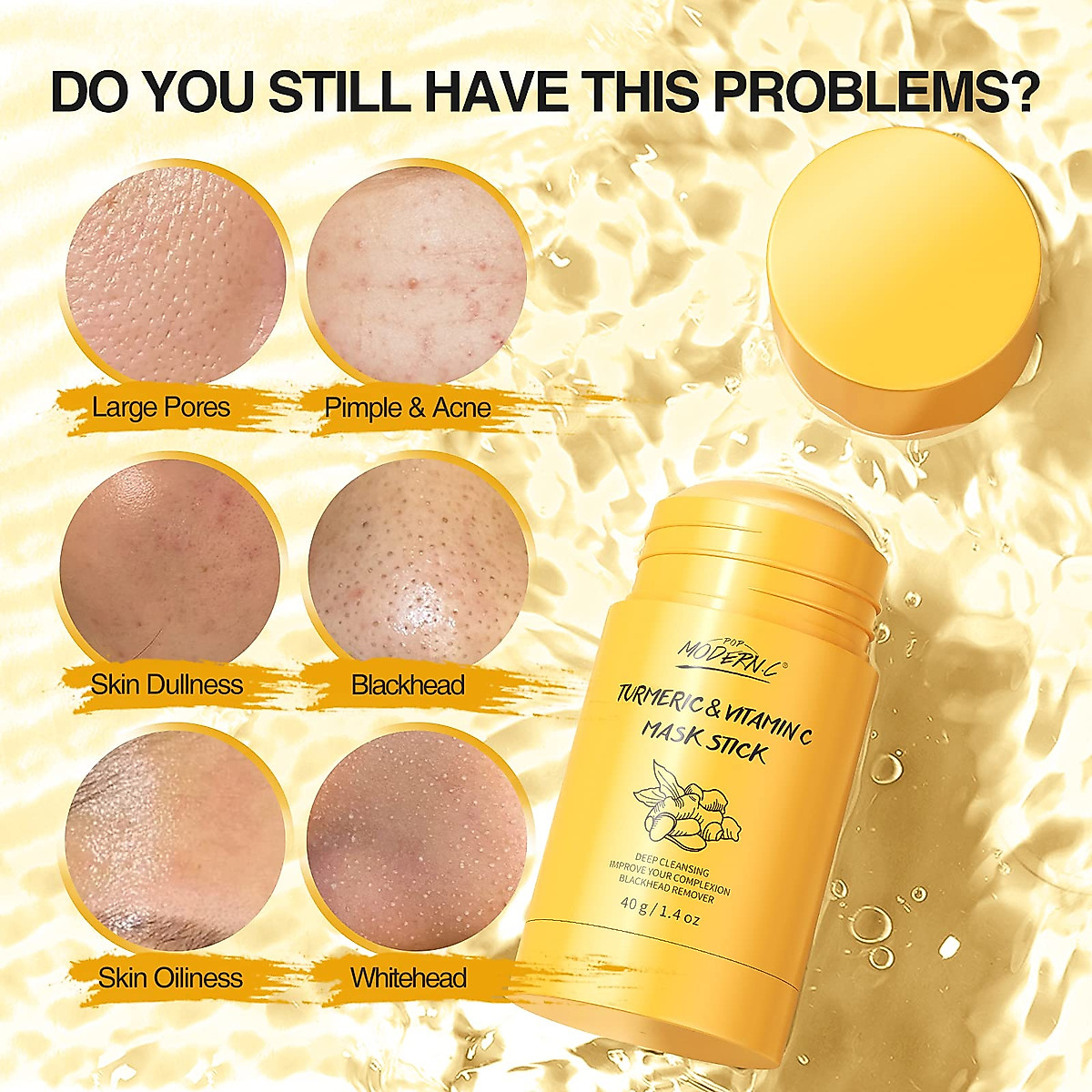 Turmeric Clay Stick Mask Organic Vitamin C Purifying Mask for Blackhead Cleansing Healing Clay Mud Mask for Deep Clean Pore Improve Skin Acne Scars Facial Mask With Blackhead Remover Extractor Tools