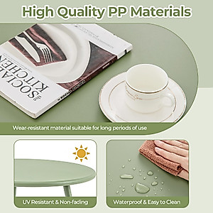 Tangkula 3 Pieces Bistro Set, All Weather PP Patio Conversation Set, Heavy-Duty Metal Frame Outdoor Acapulco Chair Set w/Round Coffee Table, 2 Chairs and Side Table Set for Deck, Balcony (Green)