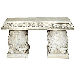 Design Toscano NG31140 Grand Lion of St. John's Square Outdoor Garden Bench Seat, gothic stone