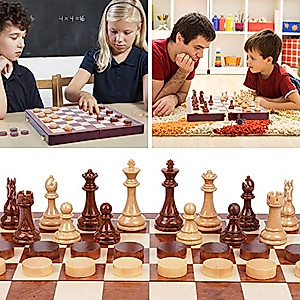 2 in 1 Acrylic+Metal Chess and Checkers Game Set- Travel Portable Chess Set for Adults & Kids Including 24 Wooden Checkers, Complete Chess Pieces Folding Wooden Chess Board Set - Durable Chess Sets