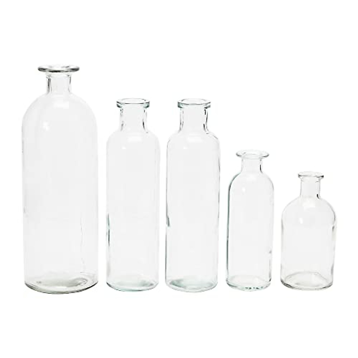 Creative Co-Op Wood Glass Bottle, Set of 5 Sizes Vase Set, Black Tray