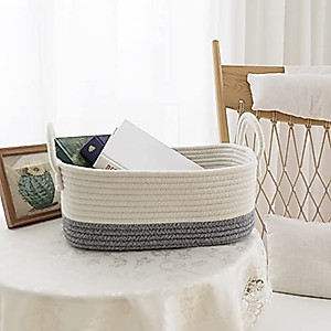 LA JOLIE MUSE 15 Inch Cotton Rope Woven Storage Basket Set of 4, Stackable Multipurpose Organizer Bins with Handles, White & Gray