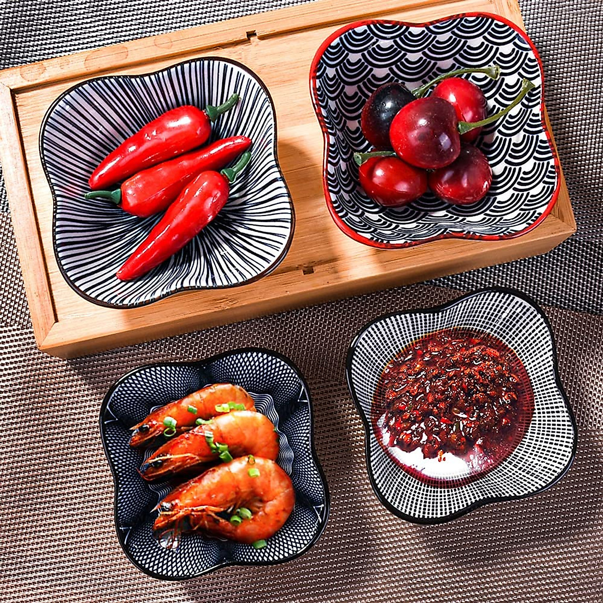 Whitenesser Dipping Bowls Set of 4, Japanese Porcelain Soy Sauce Dish Bowl Seasoning Dishes Soy Dipping Sauce Dishes (HX)