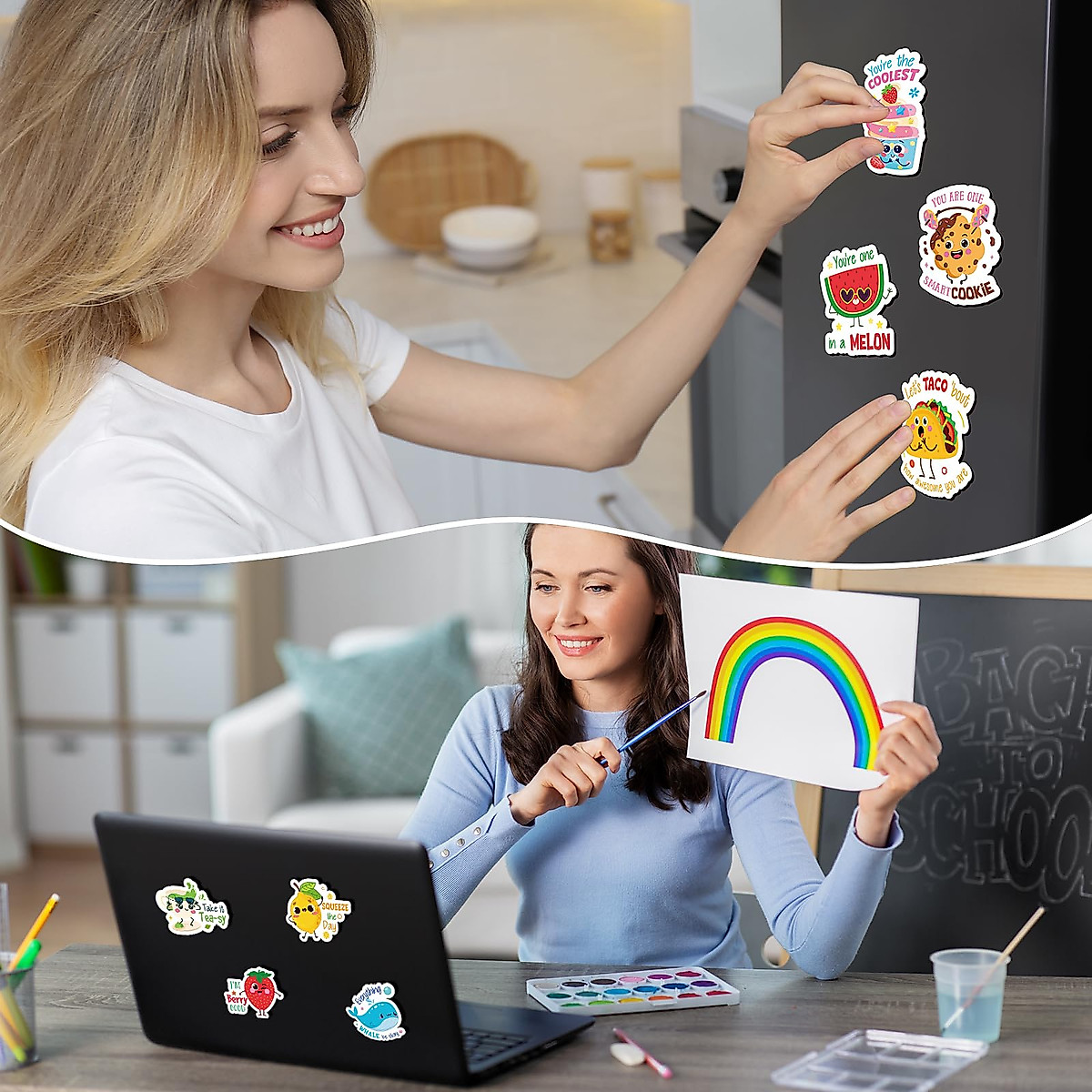 Kanayu 16 Pcs Cute Fridge Magnets Fun Puns Magnetic Stickers Decorative Refrigerator Decal Funny Magnets for Locker Fridge Stickers for Whiteboard Laptop Office School Student Adult (Food and Animal)