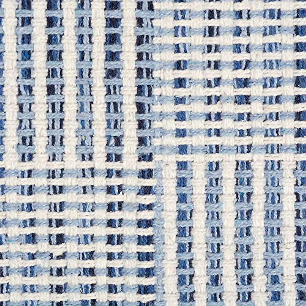 CC Home Furnishings 24" x 36" Blue and White Striped Squares Reversible Recycled Rag Rug