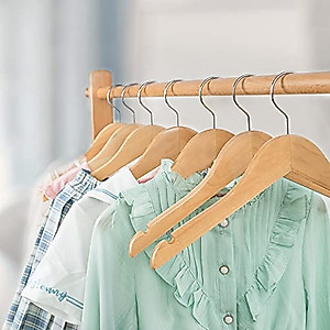 Nature Smile 20 Pack 14 Inches Juniors Preteen Older Children Wooden Clothes Hangers Wood Dress Shirt Hanger Coat Jacket Hangers with Notches and 360° Swivel Anti-Rust Chrome Hook (Natural)