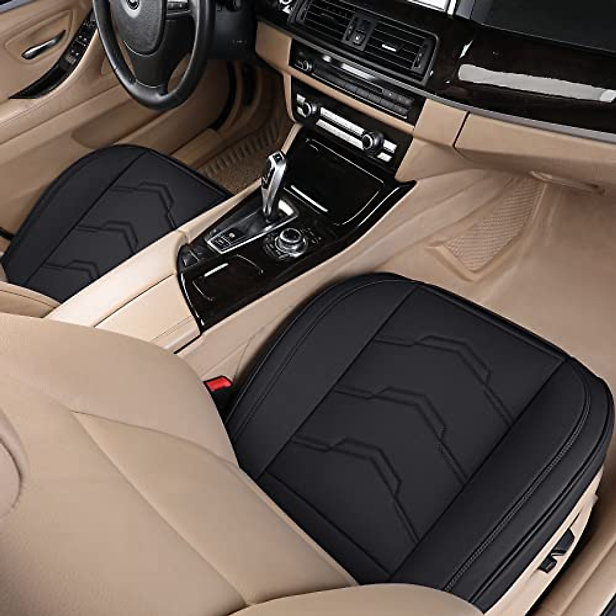 COCOVER 2 pcs Front Car Seat Covers, Faux Leather Protectors for Front Seats,Waterproof and Anti-Slip Cushions, Wrap Around The Bottom, Fits Most of Vehicles(Dimensions: 21.25''x 20.87'')–Black
