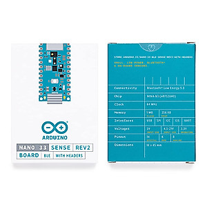 Arduino Nano 33 BLE Sense Rev2 with Headers [ABX00070] – AI Microcontroller with Sensors, Bluetooth, for Wearables, Gesture & Voice Recognition